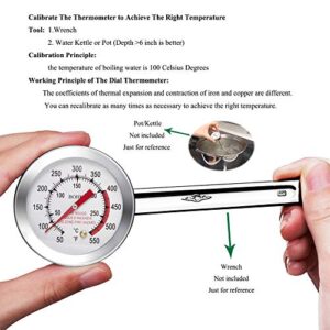 BOHK 8 Inch Meat Temperature with Clip for Cooking Grill Thermometer with Probe Stainless Steel Metal Thermometers for Deep Frying