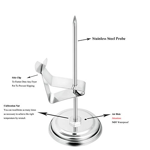 BOHK 8 Inch Meat Temperature with Clip for Cooking Grill Thermometer with Probe Stainless Steel Metal Thermometers for Deep Frying