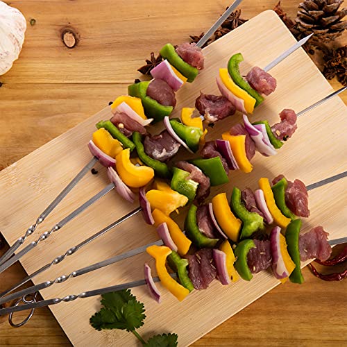 CenterZ 30 Pack Kebab Skewers, 15" Long Flat Stainless Steel BBQ Shish Kabob Skewers with Portable Metal Storage Tube, Reusable Meat Sticks Set for Grilling, Marshmallow, Vegetable, Shiskabob Barbecue