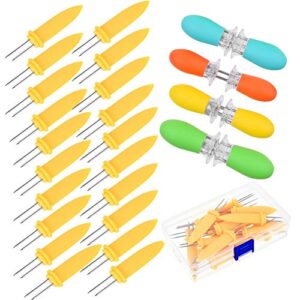 28 pcs corn holders, funny stainless steel corn holders for corn on the cob skewers two prong corn handles interlocking jumbo bbq corn cob holders corn picks holders sweetcorn forks with storage box