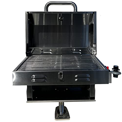 Boat Grill with Mount - Portable Propane Gas BBQ - Grills Secure into Rod Holder | Adjustable Legs for Table Top Use | Stainless Steel Marine Stove -Great Outdoor Barbecue