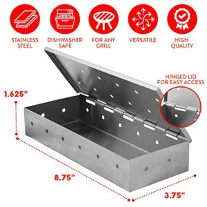 Kaluns Smoker Box For Gas Grill or Charcoal Grill, Stainless Steel Smoke Box, Works with Wood Chips, Add Smoked BBQ Flavor, Hinged Lid ,Warp Free Grill Accessories