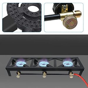 Outdoor Propane Gas Burner, 3 Burners Patio Yard Camping BBQ Cooking, Portable Heavy Duty Cast Iron Stove