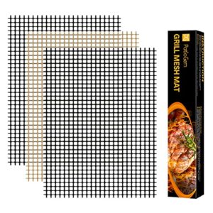 patiogem reusable grill mesh mat, grill mats for outdoor grill nonstick bbq mats for grilling, grill set of 3, nonstick grill mesh mat, mats for grilling, bbq accessories mesh grill mat -15.75” x 13”