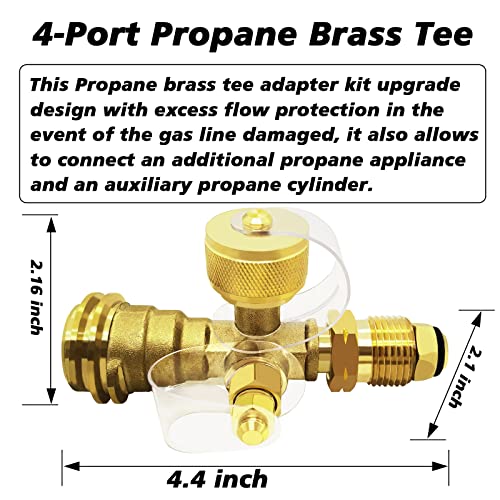 GardenNow Upgraded Propane Brass 4 Port Tee Kit Propane Brass Tee Adapter Kit with 5FT and 12FT Stainless Braided Hoses Allow for Connection Between Auxiliary Propane Cylinder and Propane Appliances