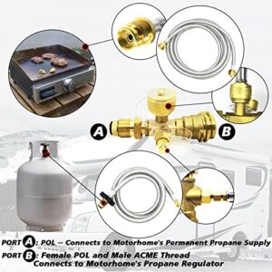 GardenNow Upgraded Propane Brass 4 Port Tee Kit Propane Brass Tee Adapter Kit with 5FT and 12FT Stainless Braided Hoses Allow for Connection Between Auxiliary Propane Cylinder and Propane Appliances