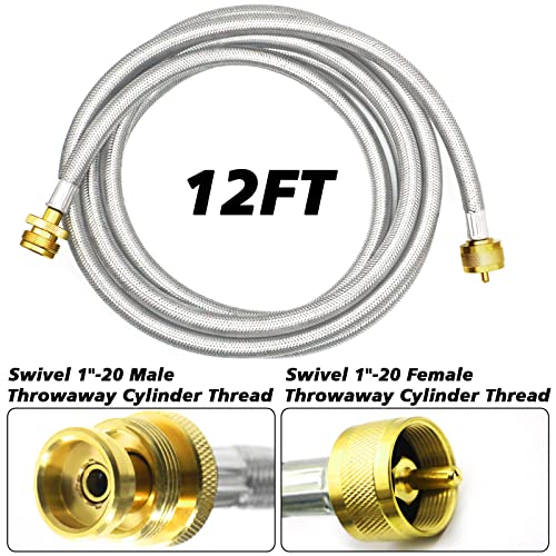 GardenNow Upgraded Propane Brass 4 Port Tee Kit Propane Brass Tee Adapter Kit with 5FT and 12FT Stainless Braided Hoses Allow for Connection Between Auxiliary Propane Cylinder and Propane Appliances