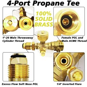 GardenNow Upgraded Propane Brass 4 Port Tee Kit Propane Brass Tee Adapter Kit with 5FT and 12FT Stainless Braided Hoses Allow for Connection Between Auxiliary Propane Cylinder and Propane Appliances