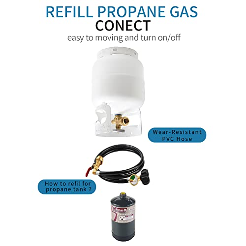 Propane Refill Adapter for 1 lb. Tanks with Gauge,5FT/60 Propane Extension Hose with ON-Off Control Valve, 350PSI High Pressure QCC1/Type1 Inlet for 1LB Propane Gas Tank Cylinder Bottle Camping Grill