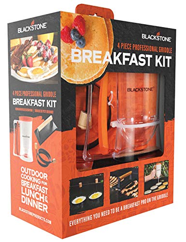 Blackstone 1543 Griddle Breakfast Kit 4 Piece Set Include Batter Dispenser, Bacon Press, Two Egg/Pancake Rings with Handle-Best Indoor-Outdoor Cooking Accessory, Multiple