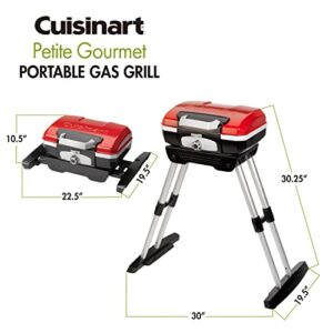 Cuisinart CGG-180 CGG180 Propane, 22" H x 17.6" W x 11.8" L, Petit Gourmet Portable Gas Grill with VersaStand, Red