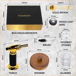 Fiammata Whiskey Smoker Kit With Torch, Smoke Infuser For Cocktails, Cocktail & Bourbon Smoker Kit, Old Fashion Cocktail Kit, Whiskey Drink Smoker & Cocktail Gift Set