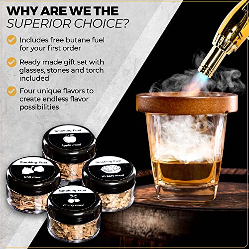 Fiammata Whiskey Smoker Kit With Torch, Smoke Infuser For Cocktails, Cocktail & Bourbon Smoker Kit, Old Fashion Cocktail Kit, Whiskey Drink Smoker & Cocktail Gift Set