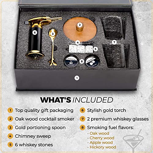 Fiammata Whiskey Smoker Kit With Torch, Smoke Infuser For Cocktails, Cocktail & Bourbon Smoker Kit, Old Fashion Cocktail Kit, Whiskey Drink Smoker & Cocktail Gift Set