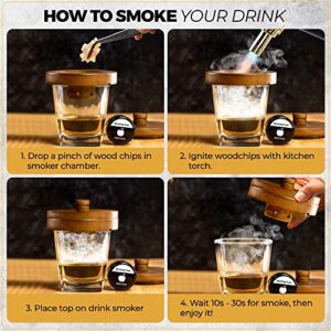 Fiammata Whiskey Smoker Kit With Torch, Smoke Infuser For Cocktails, Cocktail & Bourbon Smoker Kit, Old Fashion Cocktail Kit, Whiskey Drink Smoker & Cocktail Gift Set