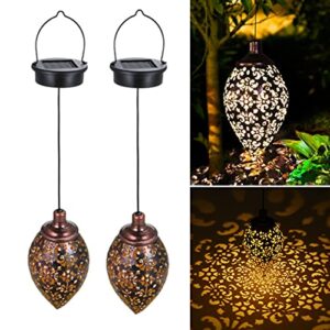 tomshine hanging solar lights solar lantern led garden lights metal lamp waterproof for outdoor hanging decor (2 pack)