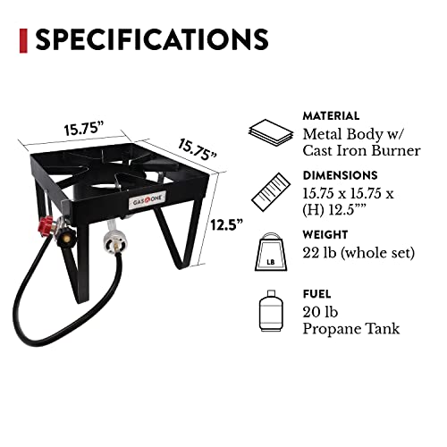 Gas One Turkey Fryer Propane Burner Complete Kit - Turkey Fry & Boil - With High Pressure Propane Regulator and Hose