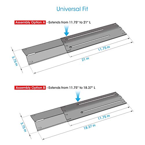 DcYourHome Universal Adjustable Porcelain Steel Heat Plate Shield, Grill Replacement Parts, Heat Tent, Burner Cover,Flavorizer Bar Flame Tamer for Gas Grill, Extends from 11.75" up to 21" L （5 Pack）