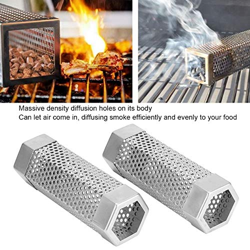 Premium Pellet Smoker Tube 2Pcs BBQ Grill Mesh Tube Pellets Smoke Box 6in Stainless Steel Barbecue Accessory for Any Grill or Smoker, Hot or Cold Smoking(2#)