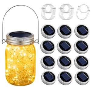 solar mason jar lights lids, 30 led solar fairy lights for mason jars, outdoor hanging mason jar lights for garden patio porch lawn decor, warm white