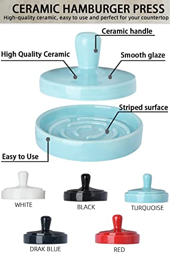 QUXIJA Burger Press 5" Ceramic Hamburger Press Patty Maker, Round Burger Smasher for BBQ, Grill Presses Burger Mold Ring, Griddle Accessories, Turquoise