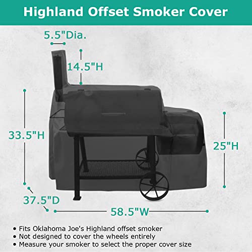 SunPatio Offset Smoker Cover, Outdoor Heavy Duty Waterproof Grill Cover Compatible for CharBroil Oklahma Joe's Highland and Horizon Smokers, Outdoor Charcoal BBQ Smoker Cover, All Weather Protection