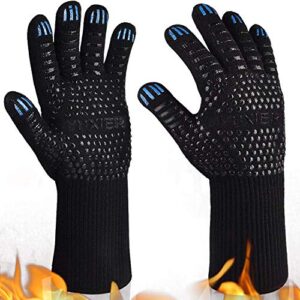 yuxier oven gloves bbq grill gloves 1472°f extreme heat resistant oven mitts for cooking, grilling, kitchen, smoker baking, barbecue, fireplace, welding, cutting (13.8inch, black gloves)