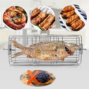 Fenteer Stainless Steel Grilling Basket Portable Air Frying BBQ Grill Rotary Oven Cage Rack Perfect for Fish, Meat, Chicken, Vegetables, Steak and More - Small for 25-30L Oven