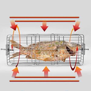 Fenteer Stainless Steel Grilling Basket Portable Air Frying BBQ Grill Rotary Oven Cage Rack Perfect for Fish, Meat, Chicken, Vegetables, Steak and More - Small for 25-30L Oven