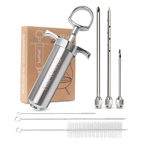 Kar4Field Meat Injector Syringe, 304-Stainless Steel Meat Injectors for Smoking with 3 Meat Needles, Heavy-Duty 2 Oz Flavor Injector Marinades for Meats Turkey BBQ, PVC Storage Tray Included