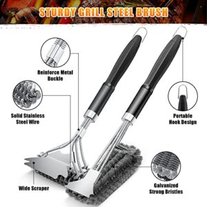 Tohsssik 2pcs Grill Brush for Outdoor Grill, Stainless Grill Cleaner Brush and Scraper, 17" BBQ Brush for Grill Cleaning & Grill Brush Bristle Free, BBQ Grill Accessories Gift for Men