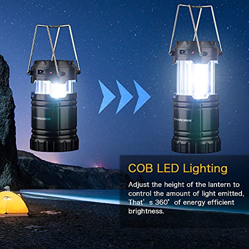 TANSOREN 4 Pack Solar USB Rechargeable 3 AA Power Brightest COB LED Camping Lantern with Magnetic Base, Charging for Android, Waterproof Collapsible Emergency LED Light