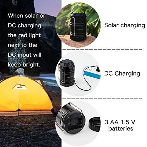 TANSOREN 4 Pack Solar USB Rechargeable 3 AA Power Brightest COB LED Camping Lantern with Magnetic Base, Charging for Android, Waterproof Collapsible Emergency LED Light