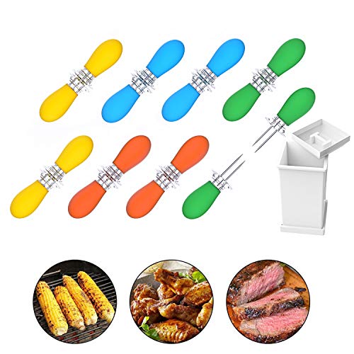 Unves Corn Holders, 8 Pairs Stainless Steel Corn on The Cob with Butter Spreader,Corn Skewers for BBQ Twin Prong Sweetcorn Cooking Fork