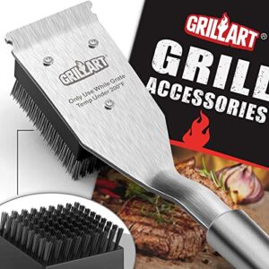 grillart grill brush and scraper, wire bbq grill brush for outdoor grill, 16.5” grill cleaning brush bbq grill accessories, safe grill cleaner brush-ideal gift for men/dad bbq brush for grill cleaning