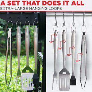 Alpha Grillers Grill Set Heavy Duty BBQ Accessories - BBQ Tool Set 4pc Grill Accessories with Spatula, Fork, Brush & BBQ Tongs - Gifts for Dad Durable, Stainless Steel Grill Tools