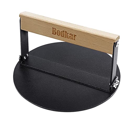 bodkar Smash Burger Press 6 inch, Round Burger Smasher Grill Press for Griddle Bacon Press Meat Steak Press with Wood Handle