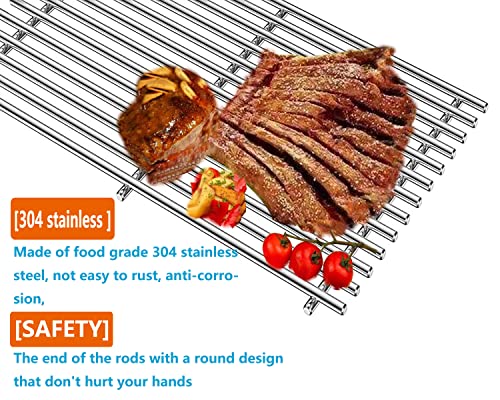 FCCUM Stainless Steel BBQ Grates, 304 Stainless Steel Solid Grates, Suitable Weber Genesis Silver/Gold B & C、 Spirit、and Other Models of Gas Grills, 17.55 inches Long / 9.64 inches Wide, Two-Piece