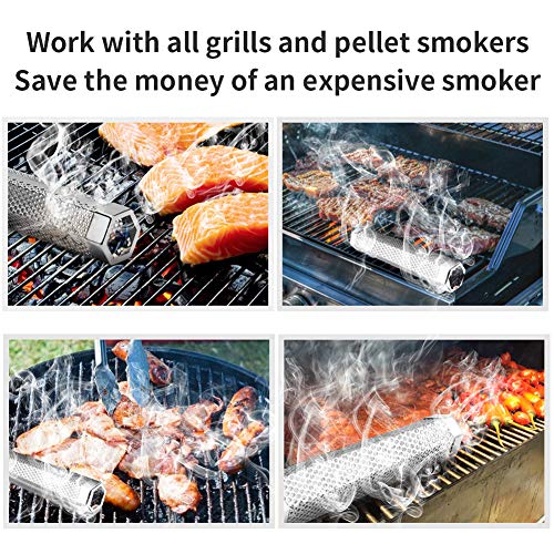 Smoke Tube for Pellet Smoker, 12'' Smoker Tube Pellet Grill Accessories, Premium Stainless Steel Pellet Tube for all Grill or Smoker - Hot or Cold Smoking Generator for Electric Gas Charcoal Grilling