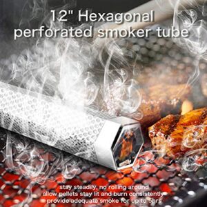 Smoke Tube for Pellet Smoker, 12'' Smoker Tube Pellet Grill Accessories, Premium Stainless Steel Pellet Tube for all Grill or Smoker - Hot or Cold Smoking Generator for Electric Gas Charcoal Grilling