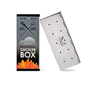 Grill Gods BBQ Smoker Box - Grilling Accessory for Gas Grill and Charcoal Grill made of Stainless Steel with Reinforced Hinged Lid - Handles WoodChips and Pellets to add Barbecue Smoke Flavor