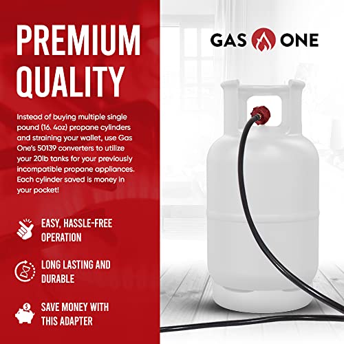 Gas One 4 ft Propane Hose 1lb to 20lb Adapter Hose - 16.4 oz to 20 lb QCC1/ Type 1 - Allows 5+lb Propane Tanks