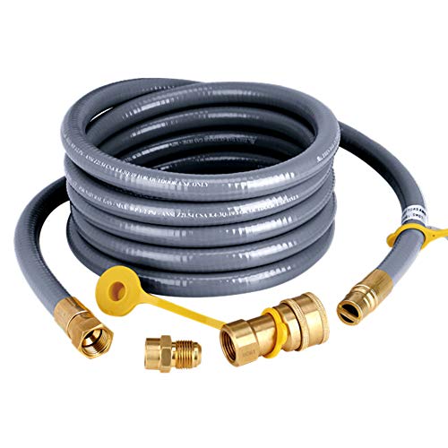 Camplux 12 Ft 1/2 Inch Natural Gas Hose with Quick Connect 3/8 Inch Female Flare to 1/2 Inch Male Flare Adapter for Gas Grill, Fire Pit Patio Heater