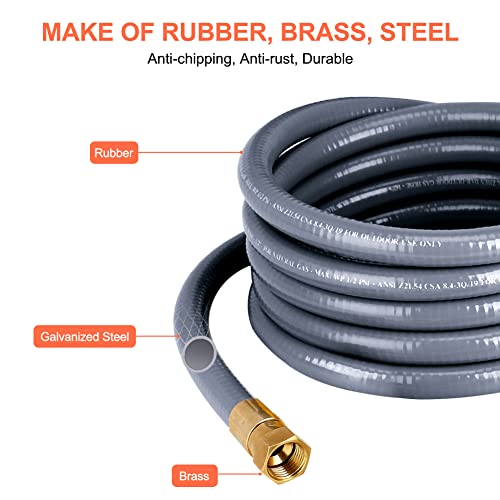 Camplux 12 Ft 1/2 Inch Natural Gas Hose with Quick Connect 3/8 Inch Female Flare to 1/2 Inch Male Flare Adapter for Gas Grill, Fire Pit Patio Heater