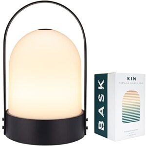 bask kin portable cordless lantern table lamp | usb rechargeable | powerful long-lasting 4000mah battery | kids bedroom | indoor / outdoor light | easy 3-step touch dimmable | ultrabright led