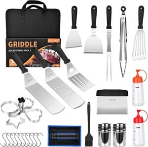 bqypower griddle accessories kit, 30pcs flat top grill accessories set for blackstone and camp chef griddle, professional grilling accessories bbq grill tools set, barbecue utensil gifts