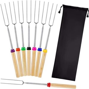 Mluchee 8Pack Marshmallow Roasting Sticks Smores Skewers for Fire Pit 32inch Telescoping Sausage BBQ Hot Dog Forks Portable Carrying Bag for Grill Campfire