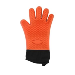 pair of 2 grilling gloves, heat resistant gloves bbq kitchen silicone oven mitts, long waterproof non-slip for barbecue, grilling and cooking in the kitchen (orange)