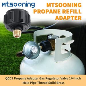 Mtsooning QCC1 Propane Refill Adapter with Nut and 1/4" NPT Male Pipe Thread, Brass Propane Gas Pipe Regulator Fitting Replacement for QCC1 Propane Tank