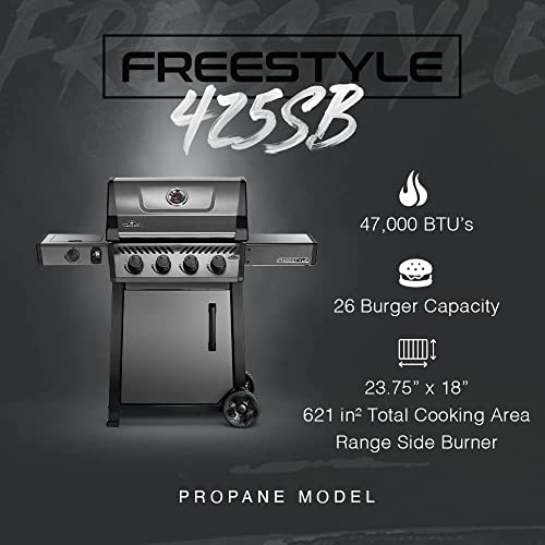 Napoleon Freestyle 425 - F425DSBPGT-ECP - Graphite, Porcelain Enamel & Stainless, 4 Burner, Range Side Burner, Cast Iron Cooking Grids